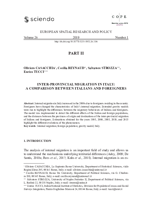 (PDF) Inter-Provincial Migration in Italy: a Comparison Between ...