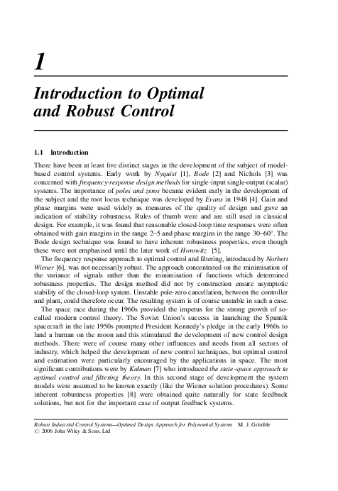 (PDF) Introduction to Optimal and Robust Control