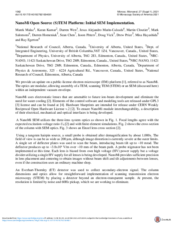 (PDF) NanoMi Open Source (S)TEM Platform: Initial SEM Implementation
