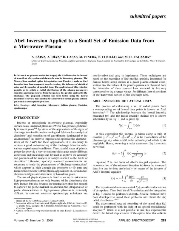 (PDF) Abel Inversion Applied to a Small Set of Emission Data from a ...