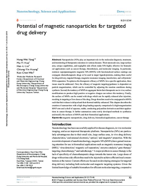 (PDF) Potential of magnetic nanoparticles for targeted drug delivery