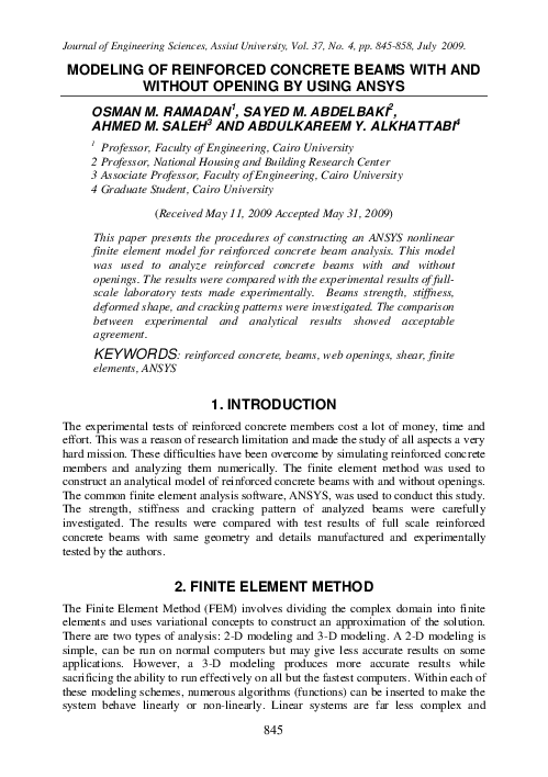 Pdf Modeling Of Reinforced Concrete Beams With And Without Opening By