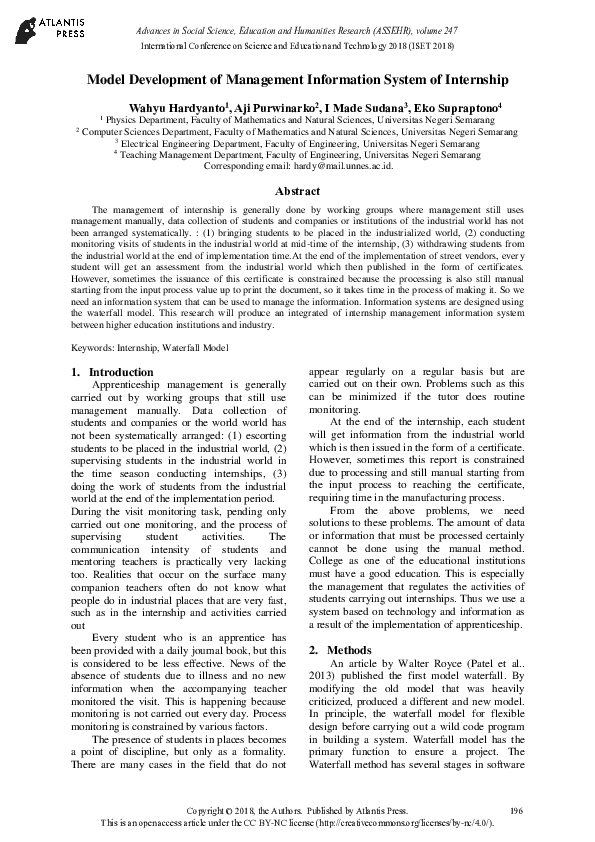 (PDF) Model Development of Management Information System of Internship