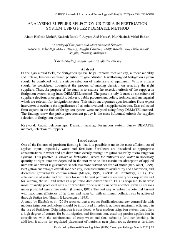 Pdf Analysing Supplier Selection Criteria In Fertigation System Using Fuzzy Dematel Method