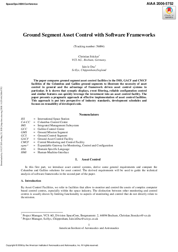 (PDF) Ground Segment Asset Control with Software Frameworks