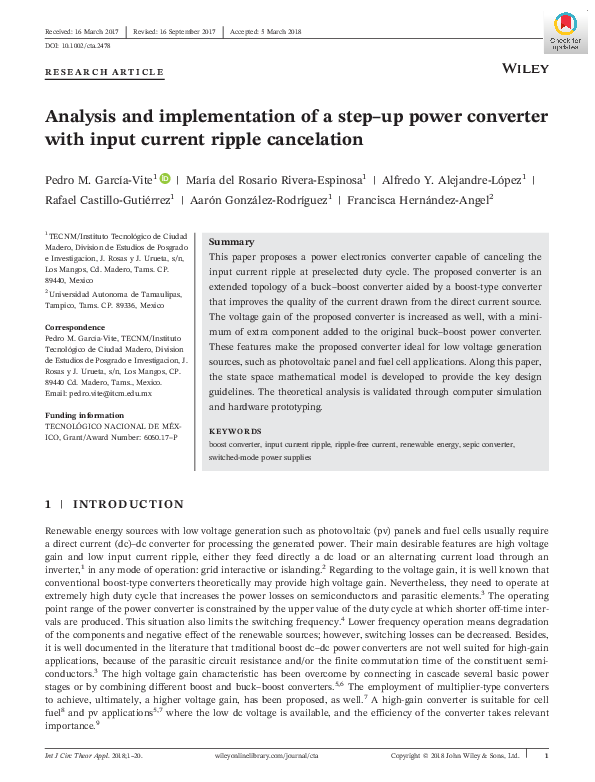 Pdf Analysis And Implementation Of A Step Up Power Converter With Input Current Ripple Cancelation