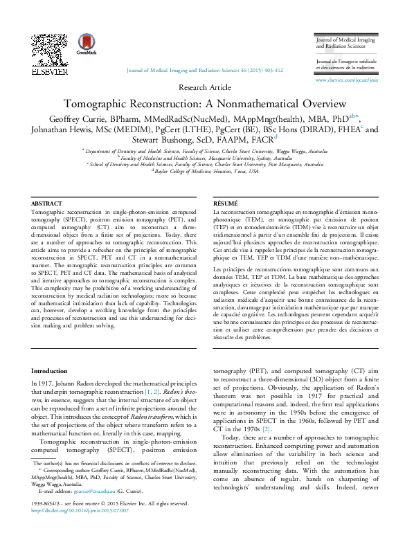 Pdf Tomographic Reconstruction A Nonmathematical Overview