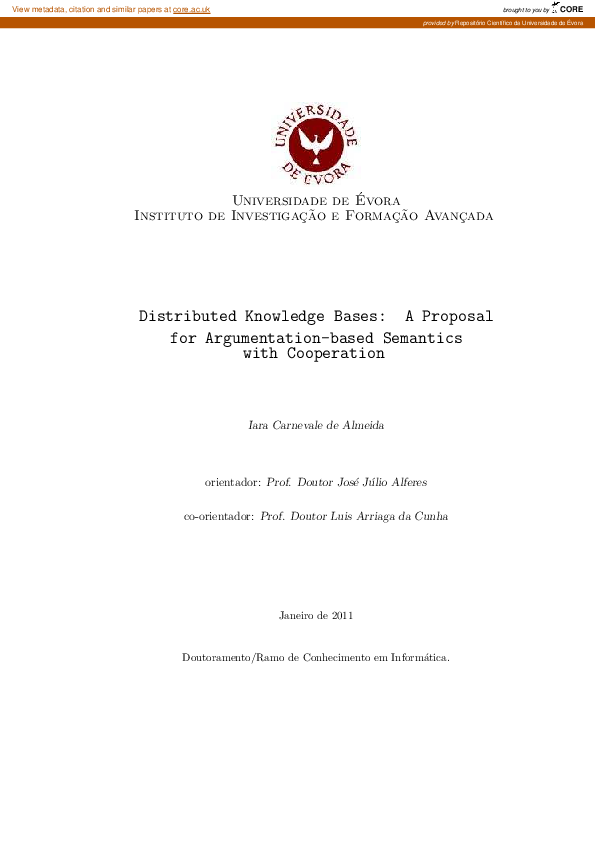 (PDF) Distributed Knowledge Bases: A Proposal for Argumentation-based Semantics with Cooperation