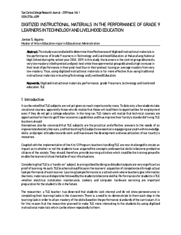 (PDF) Digitized Instructional Materials in the Performance of Grade 9 Learners in Technology and ...