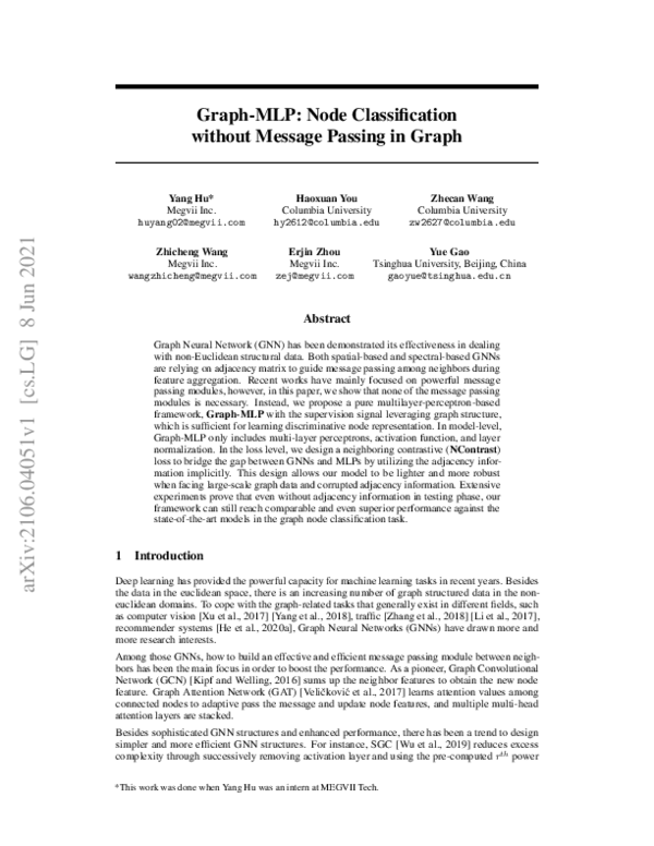 Pdf Graph Mlp Node Classification Without Message Passing In Graph