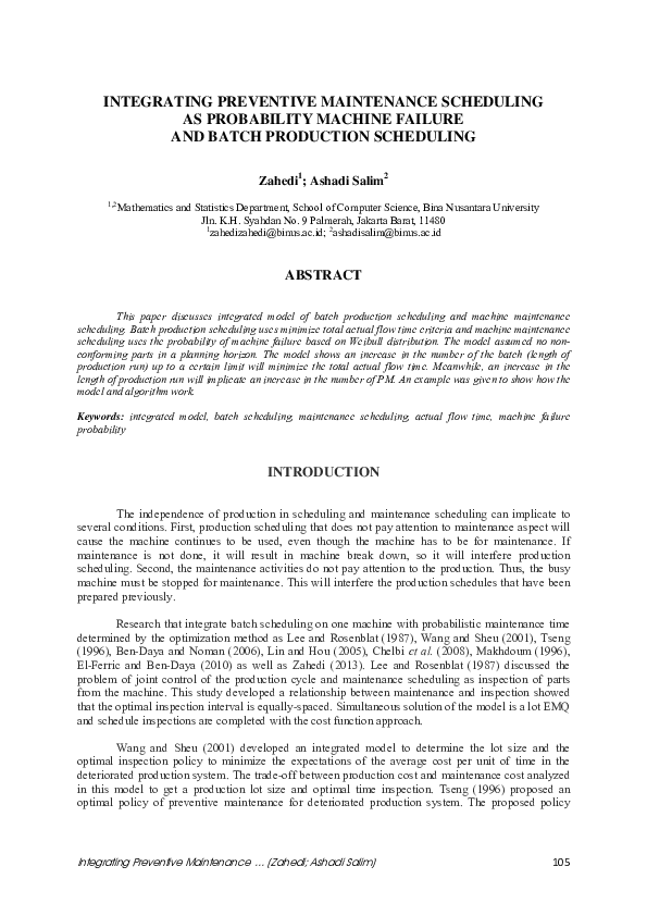 (PDF) Integrating Preventive Maintenance Scheduling As Probability Machine Failure And Batch ...