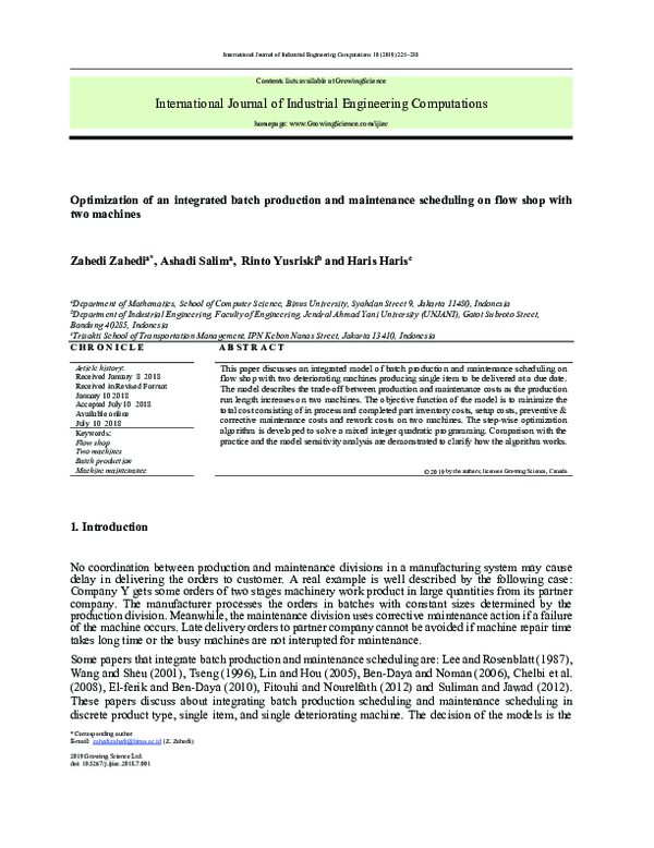 (PDF) Optimization of an integrated batch production and maintenance scheduling on flow shop ...