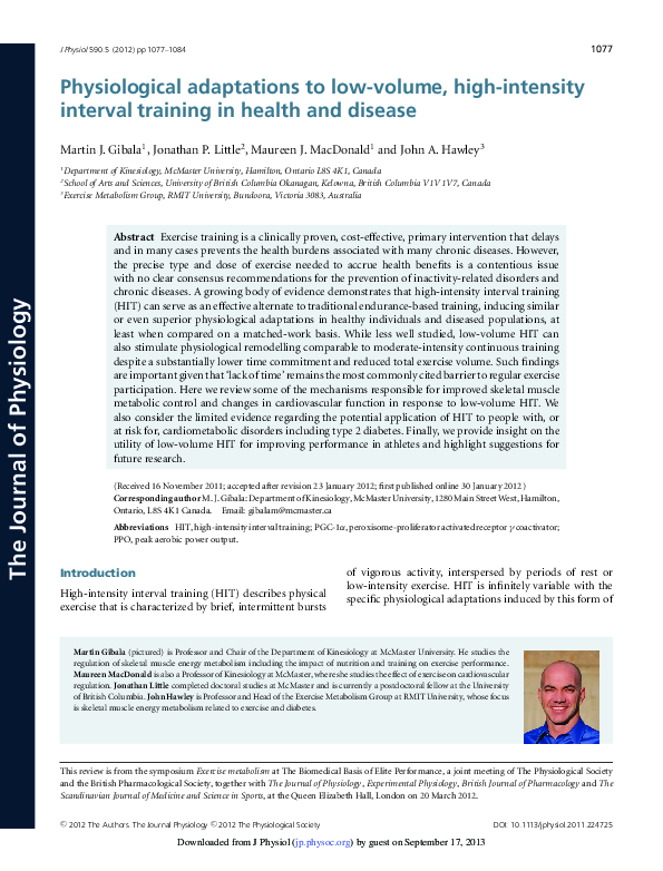 (PDF) Physiological adaptations to low-volume, high-intensity interval ...