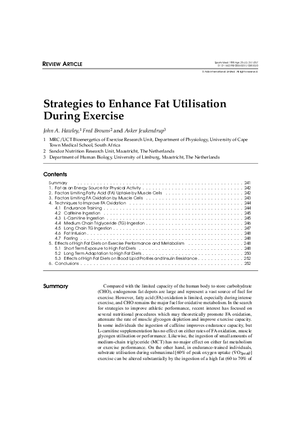 (PDF) Strategies to Enhance Fat Utilisation During Exercise | John ...