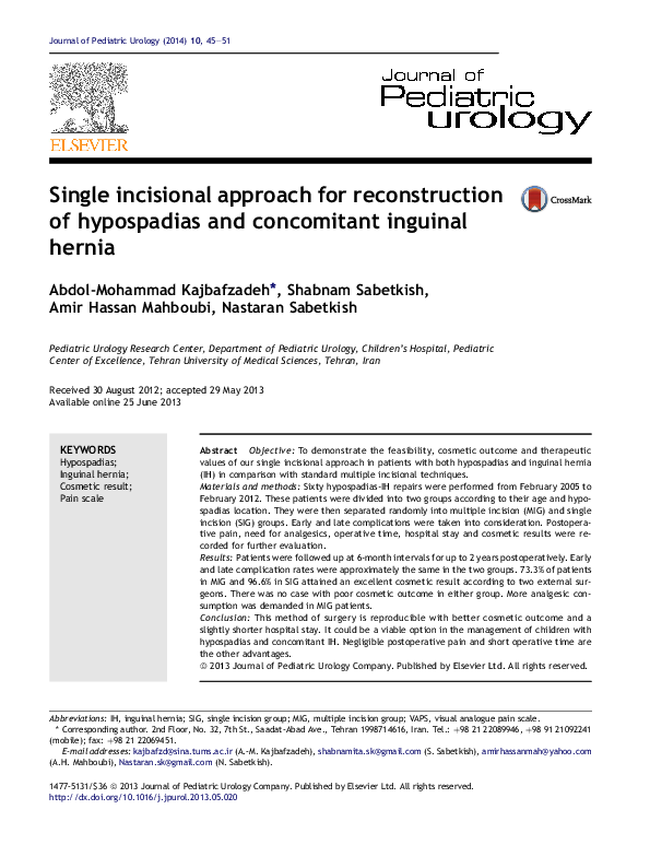 (PDF) Single incisional approach for reconstruction of hypospadias and ...