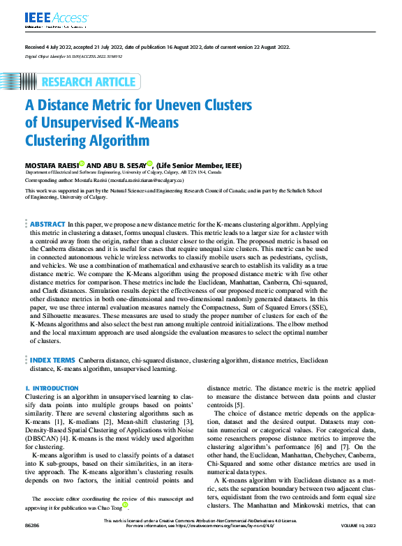 Pdf A Distance Metric For Uneven Clusters Of Unsupervised K Means 9069