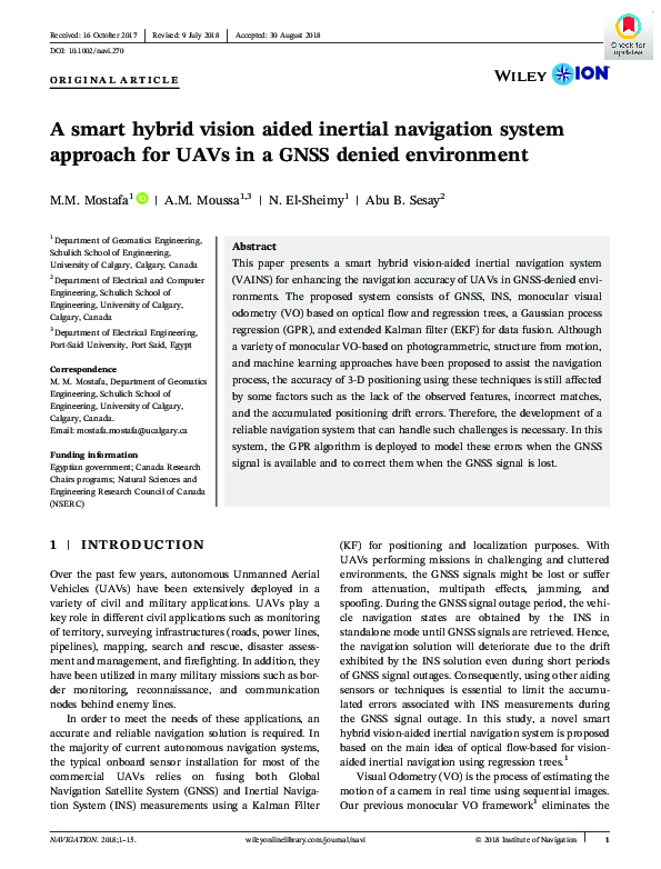 (PDF) A smart hybrid vision aided inertial navigation system approach for UAVs in a GNSS denied ...