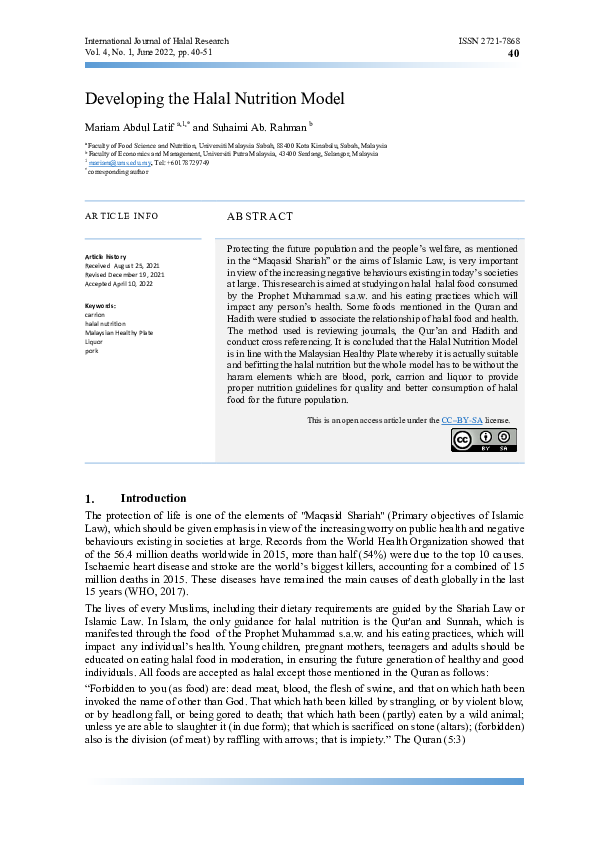 (PDF) Developing the Halal Nutrition Model