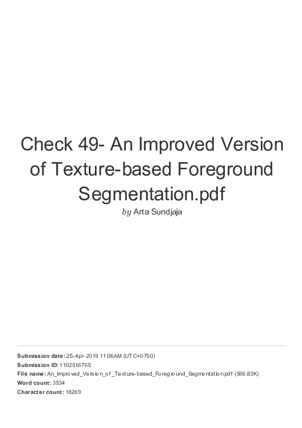 Pdf An Improved Version Of Texture Based Foreground Segmentation Block Based Adaptive Segmenter