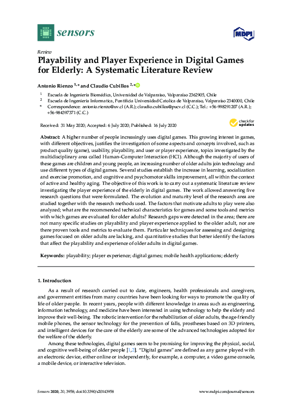 (PDF) Playability and Player Experience in Digital Games for Elderly: A ...