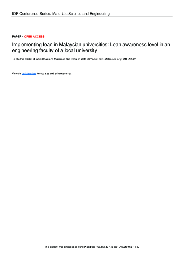 (PDF) Implementing lean in Malaysian universities: Lean awareness level in an engineering ...