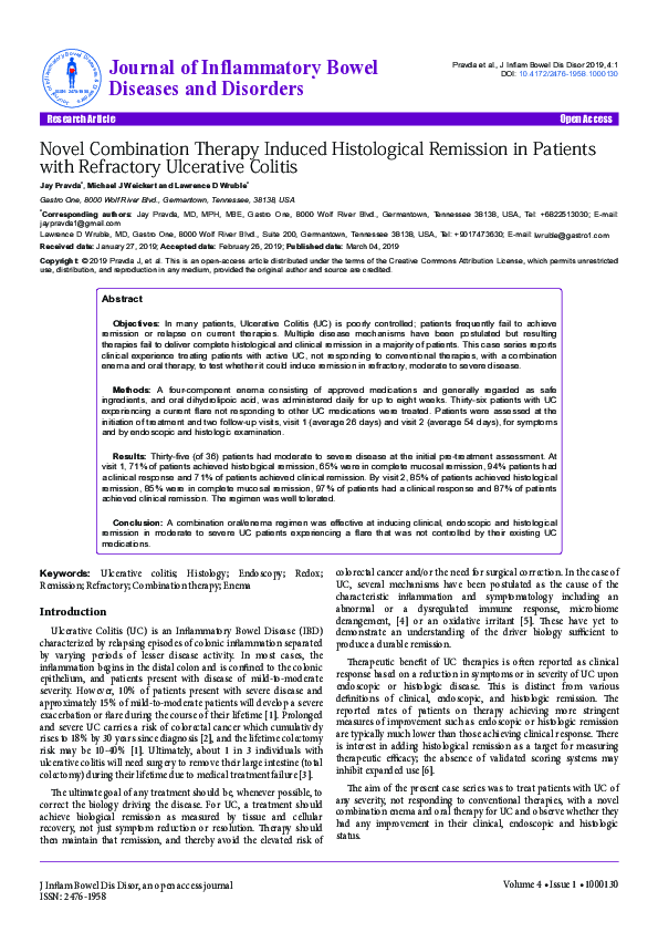 (PDF) Novel Combination Therapy Induced Histological Remission in Patientswith Refractory ...