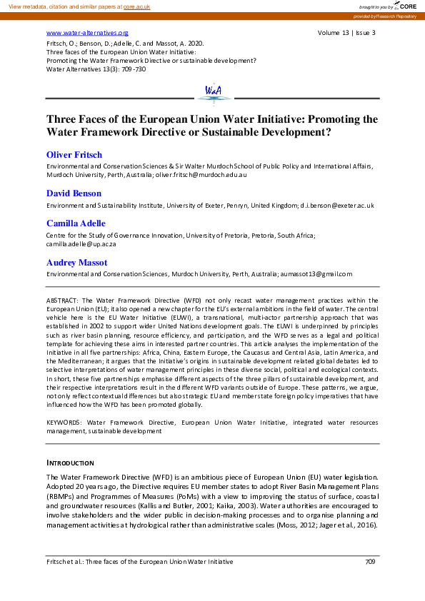 (PDF) Three faces of the European Union Water Initiative: Promoting the ...