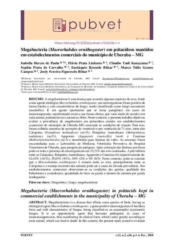(PDF) Megabacteria (Macrorhabdus ornithogaster) em psitacídeos mantidos ...