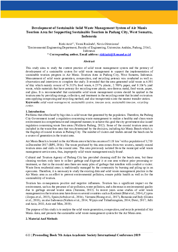 (PDF) Development of Sustainable Solid Waste Management System of Air ...