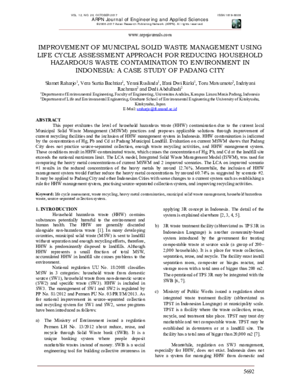 (PDF) Improvement of Municipal Solid Waste Management Using Life Cycle Assessment Approach for ...