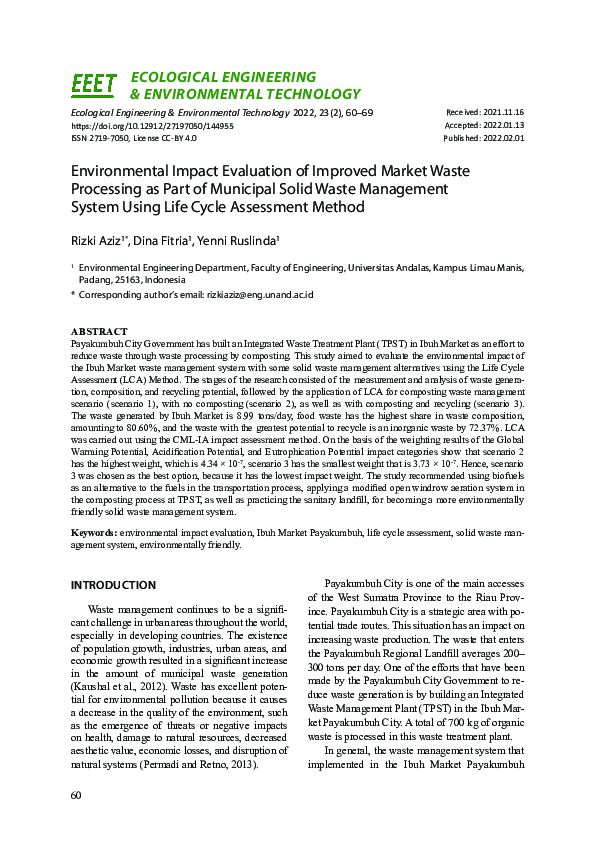 (PDF) Environmental Impact Evaluation of Improved Market Waste ...
