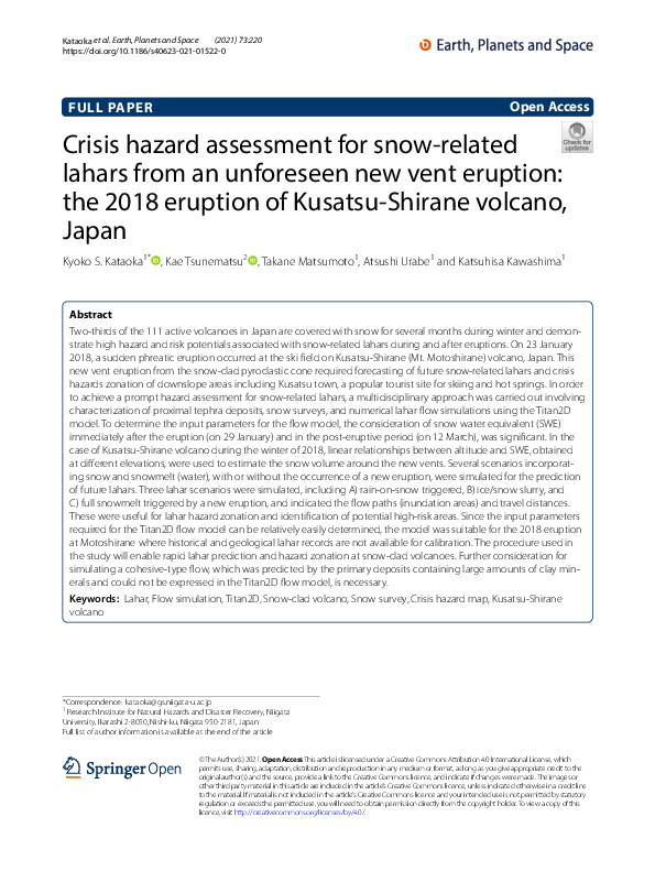 Crisis hazard assessment for snow-related lahars from an unforeseen new ...