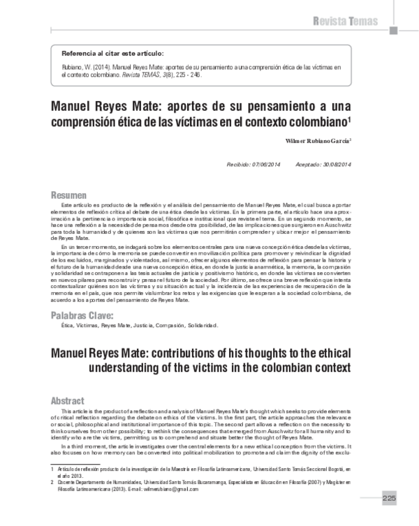 (PDF) Manuel Reyes Mate: aportes de su pensamiento a una comprensión ...