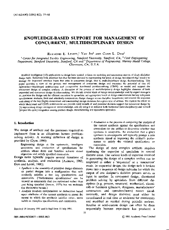(PDF) Knowledge-based support for management of concurrent, multidisciplinary design