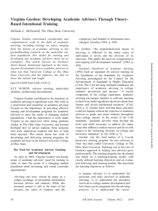 (PDF) Virginia Gordon: Developing Academic Advisors Through Theory ...