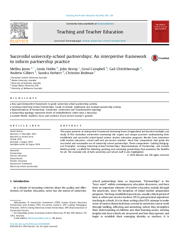 (PDF) Successful university-school partnerships: An interpretive framework to inform partnership ...