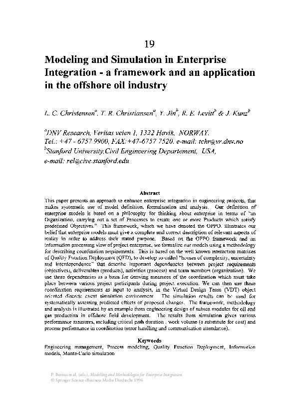 Pdf Modeling And Simulation In Enterprise Integration A Framework And An Application In The