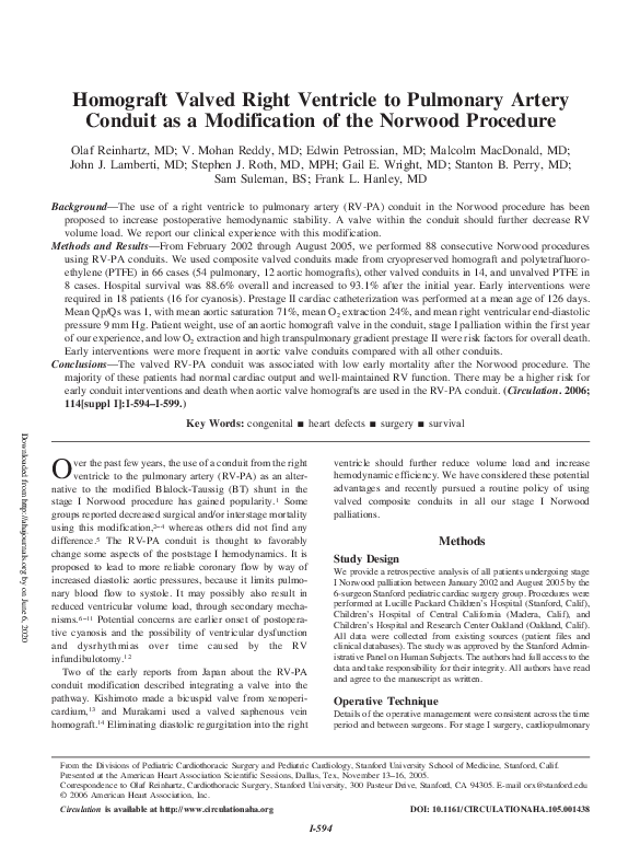(PDF) Homograft Valved Right Ventricle to Pulmonary Artery Conduit as a ...