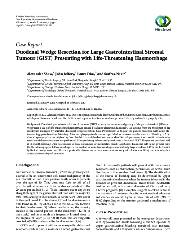 (PDF) Duodenal Wedge Resection for Large Gastrointestinal Stromal ...