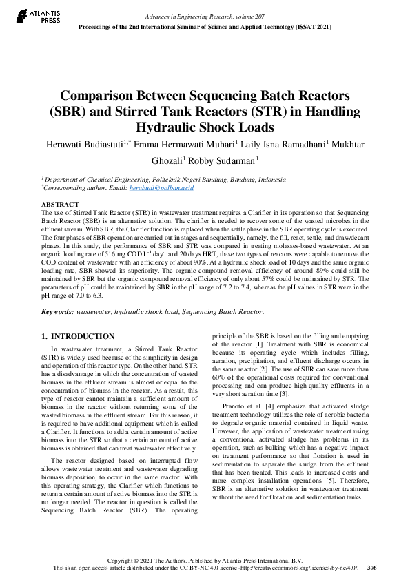(PDF) Comparison Between Sequencing Batch Reactors (SBR) and Stirred Tank Reactors (STR) in ...