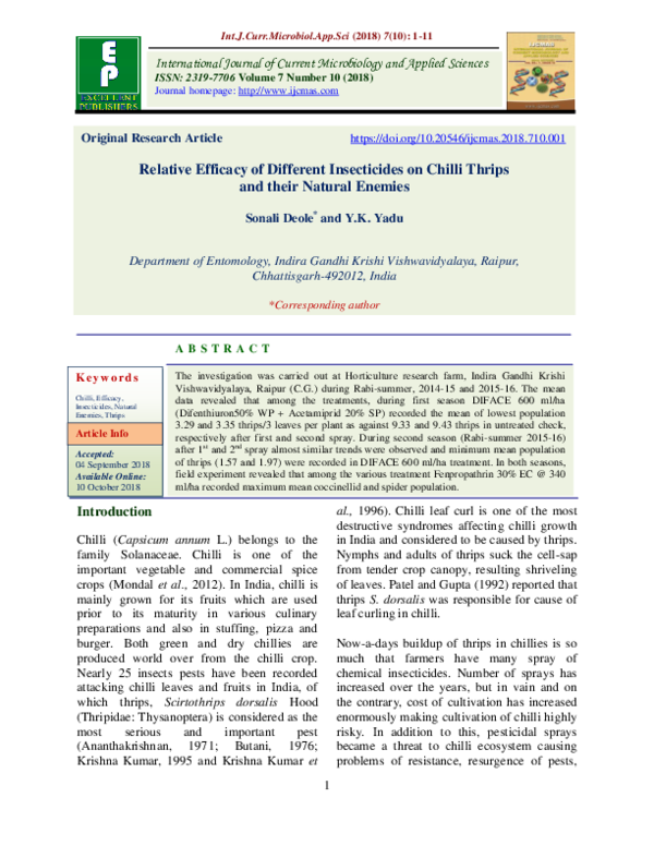 (PDF) Relative Efficacy of Different Insecticides on Chilli Thrips and ...