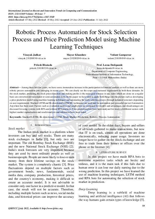 (PDF) Robotic Process Automation for Stock Selection Process and Price ...
