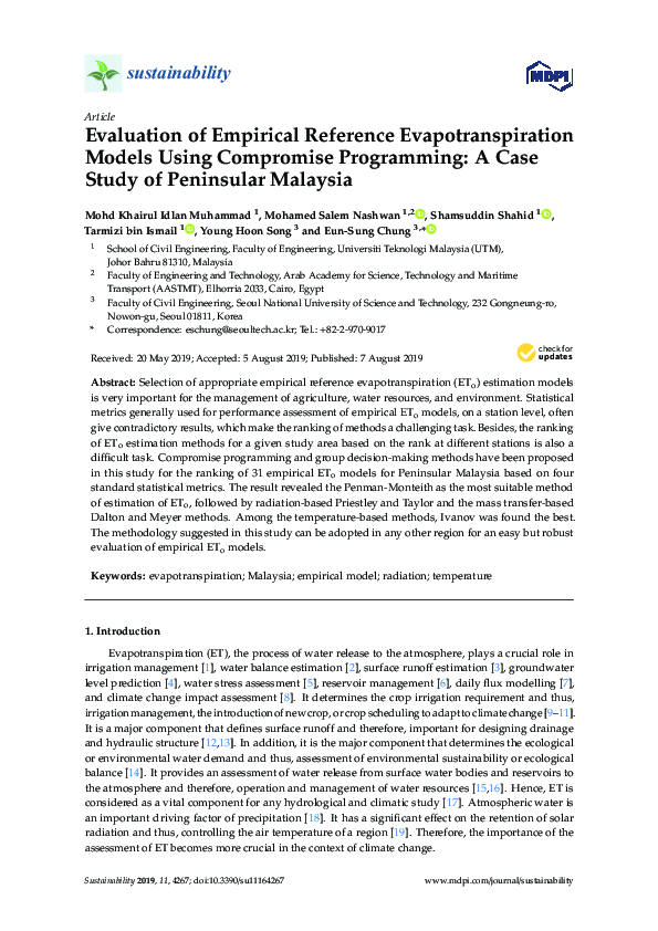 (PDF) Evaluation of Empirical Reference Evapotranspiration Models Using Compromise Programming ...