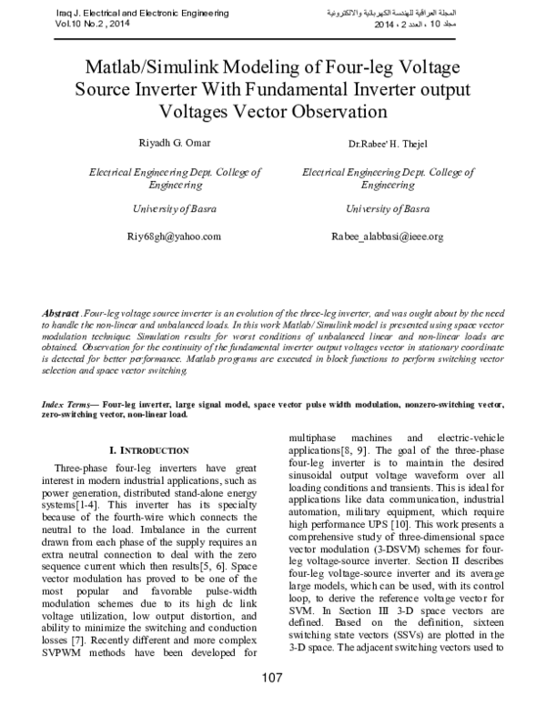 (PDF) Matlab/Simulink Modeling of Four-leg Voltage Source Inverter With Fundamental Inverter ...