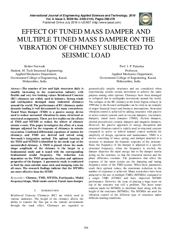(PDF) Effect of Tuned Mass Damper and Multiple Tuned Mass Damper on the Vibration of Chimney ...