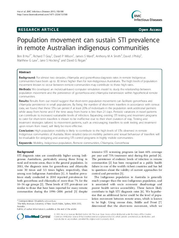 (PDF) Population movement can sustain STI prevalence in remote ...
