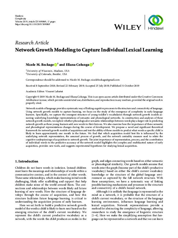 (PDF) Network Growth Modeling to Capture Individual Lexical Learning