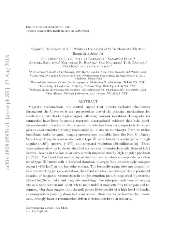 (PDF) Magnetic Reconnection Null Points as the Origin of Semirelativistic Electron Beams in a ...