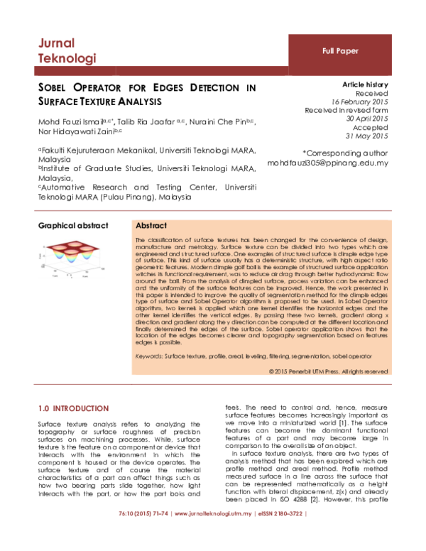 (PDF) Sobel Operator for Edges Detection in Surface Texture Analysis | Mohd Fauzi Ismail ...
