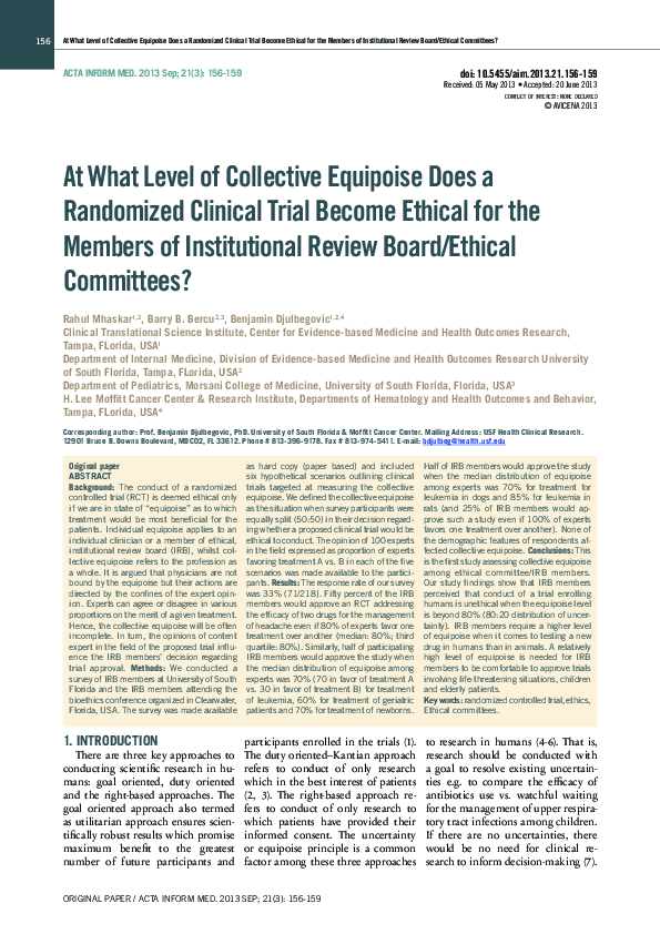 (PDF) Collective Equipoise and RCT Ethics